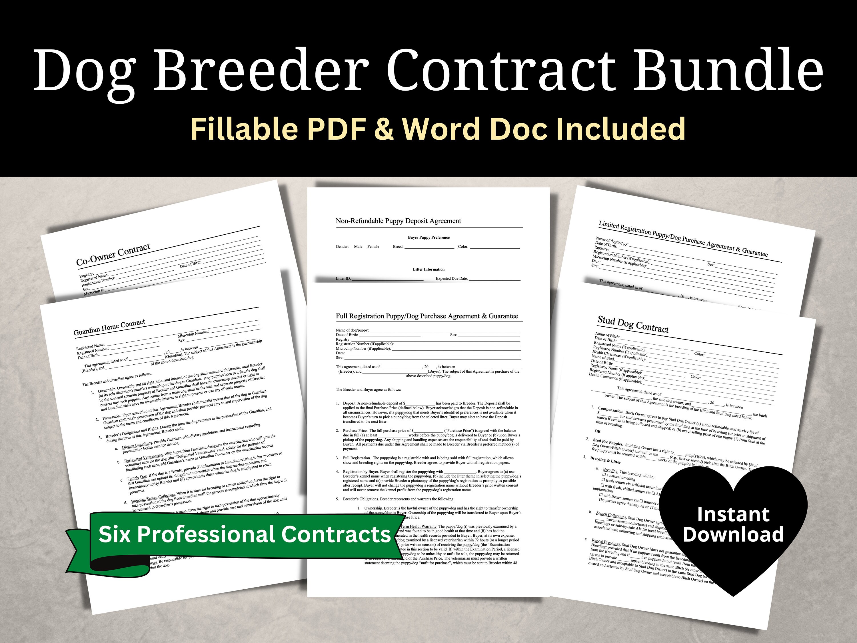 Dog Owner Breeding Contract Bundle Full Registration Limited - Etsy