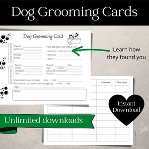 Dog Grooming Cards, Pet Grooming Cards, Dog Grooming Forms, Dog ...