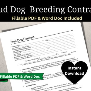 Stud Dog Owner Breeding Contract Fillable PDF Instant - Etsy