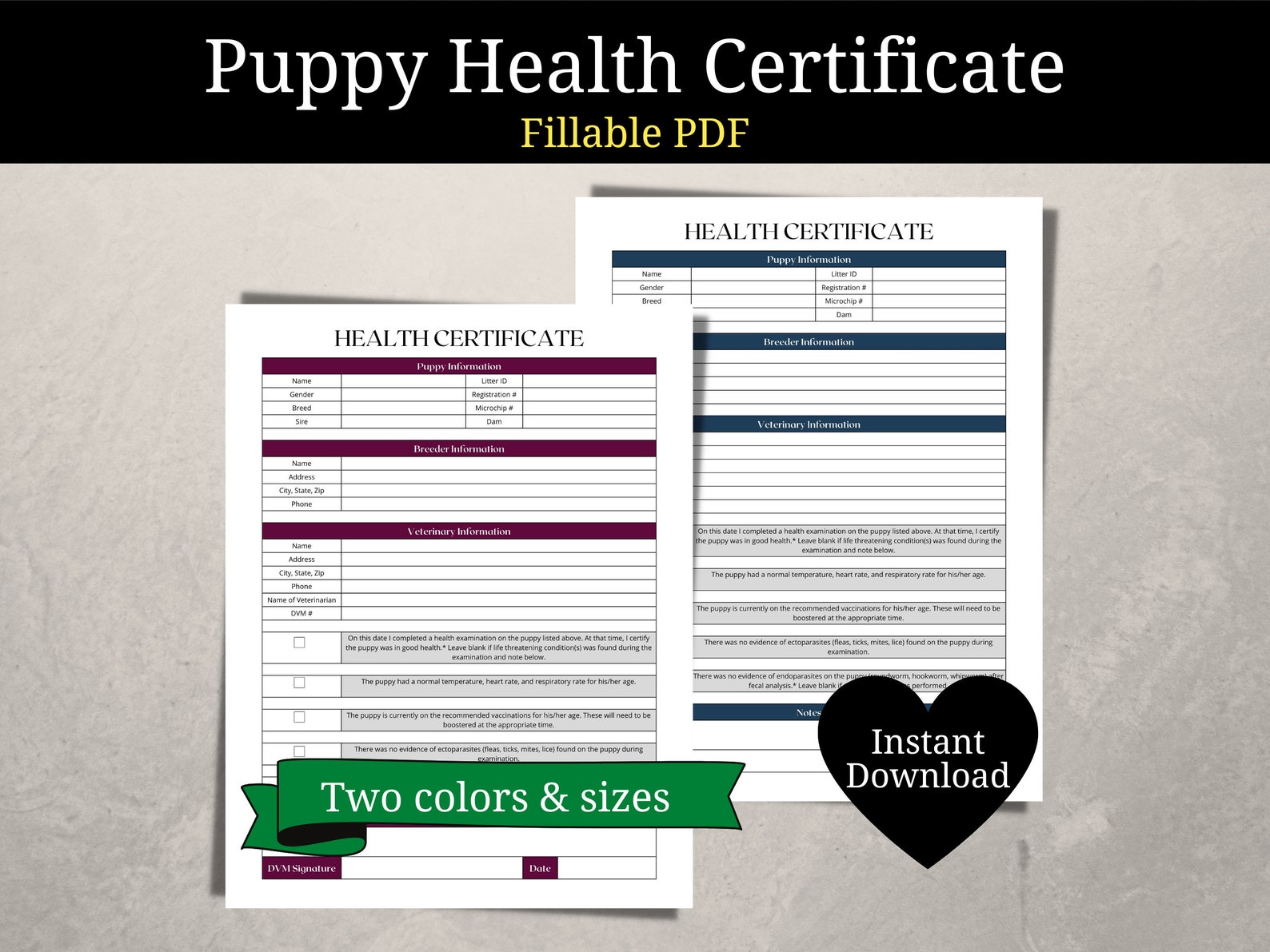Printable Puppy Health Certificate | Editable PDF | Veterinarian Health ...