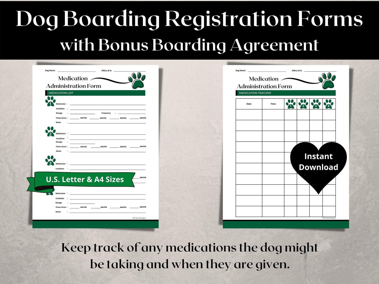 Dog Boarding Registration Forms, Printable, US Letter & A4 Sizes ...