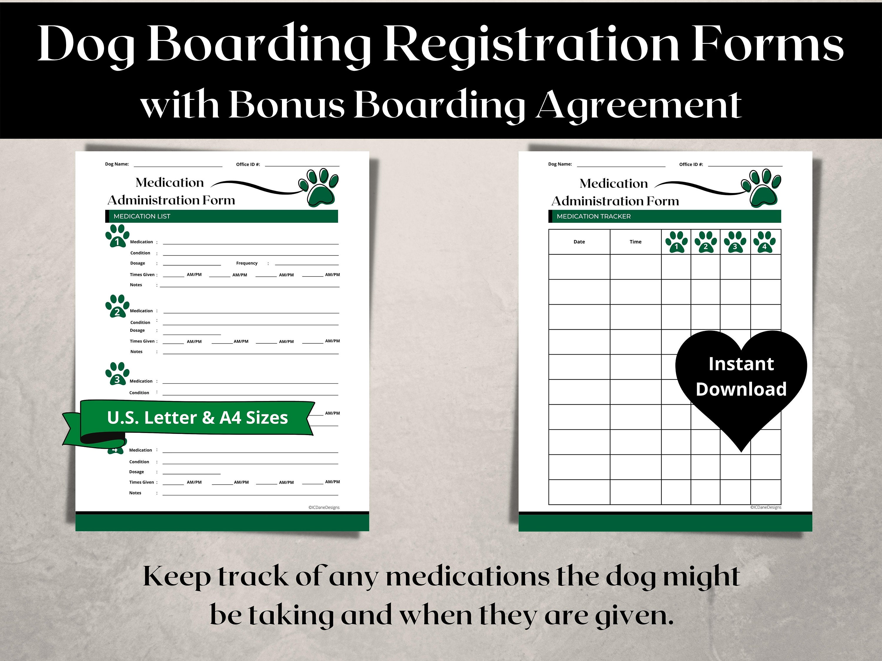 Dog Boarding Registration Forms, Printable, US Letter & A4 Sizes ...