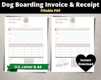 Dog Boarding and Daycare Invoice and Receipt, Pet Sitting Invoices, - Etsy