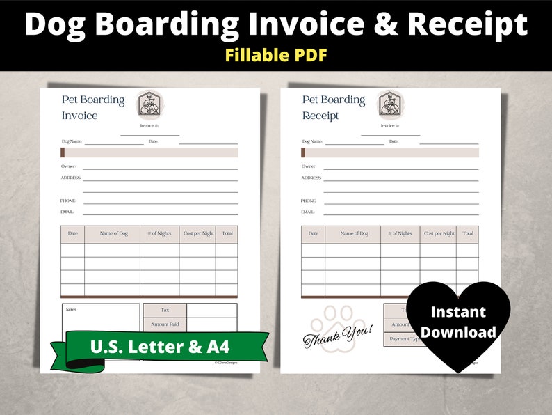 Pet Boarding Invoice and Receipt | Pet Daycare Invoice and Receipt ...