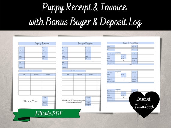 Puppy Invoice and Receipt With Bonus Buyer and Deposit Log - Etsy