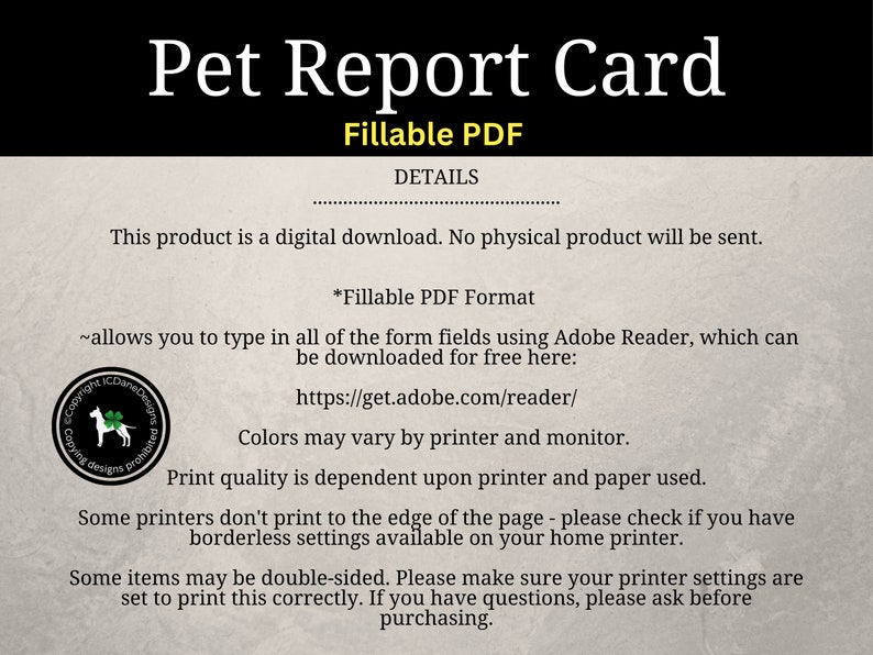 Pet Report Card Template Dog Report Card Dog Walking Report - Etsy