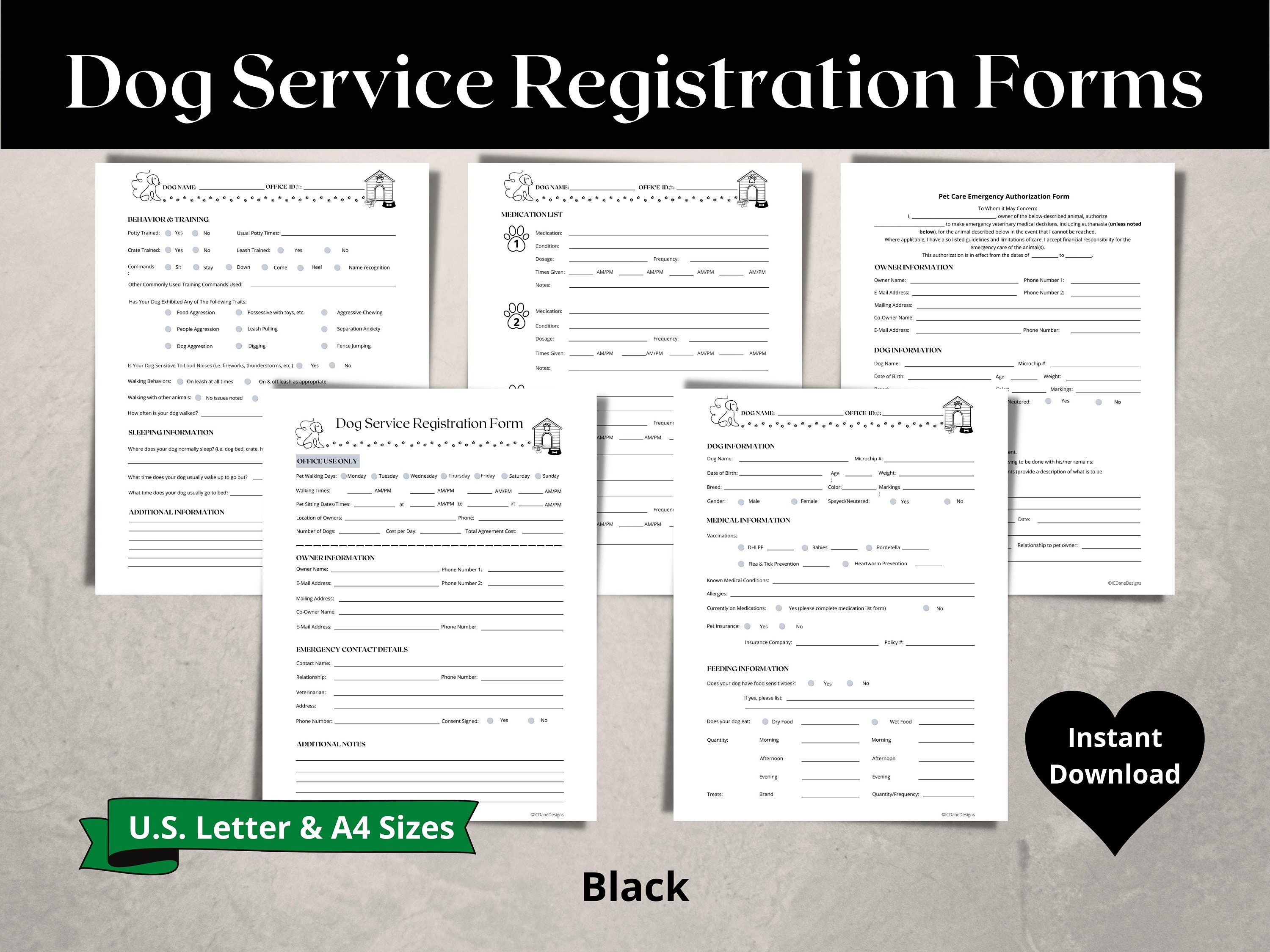 Dog Service Registration Form With Pet Emergency Authorization Form ...