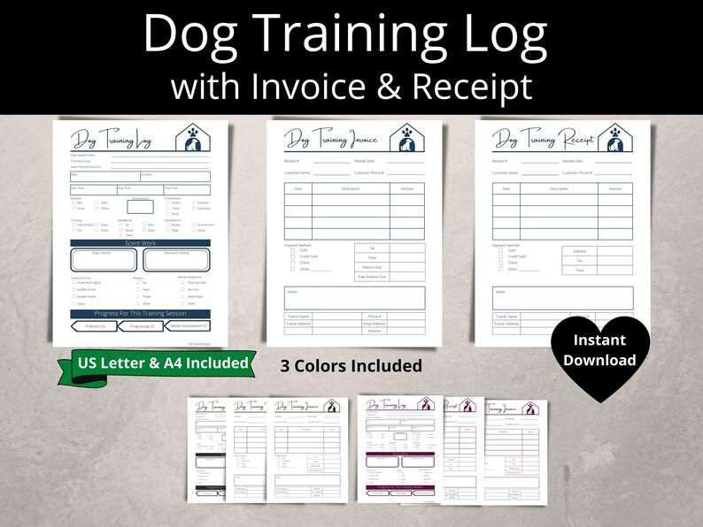 Dog Training Log With Invoice and Receipt, Dog Training Planner ...
