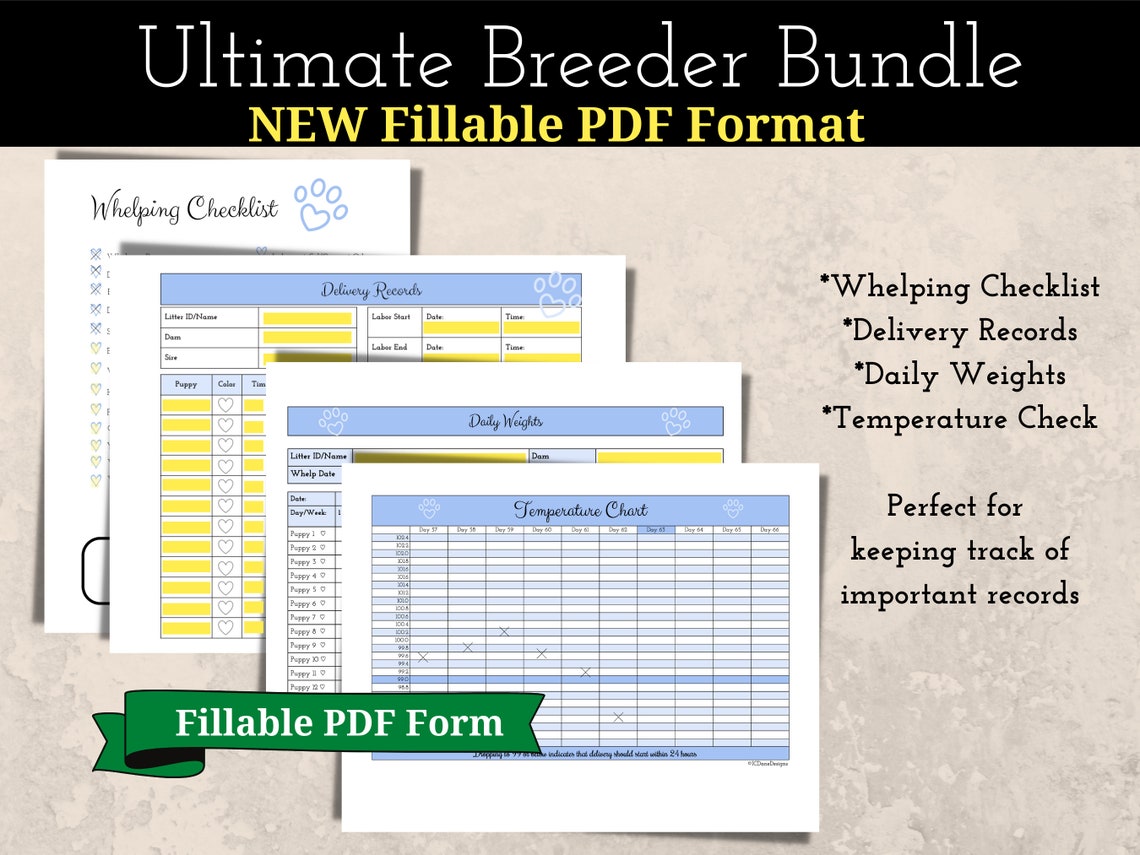 NEW Fillable Ultimate Dog Breeder Bundle,breeder Forms,whelping Charts ...