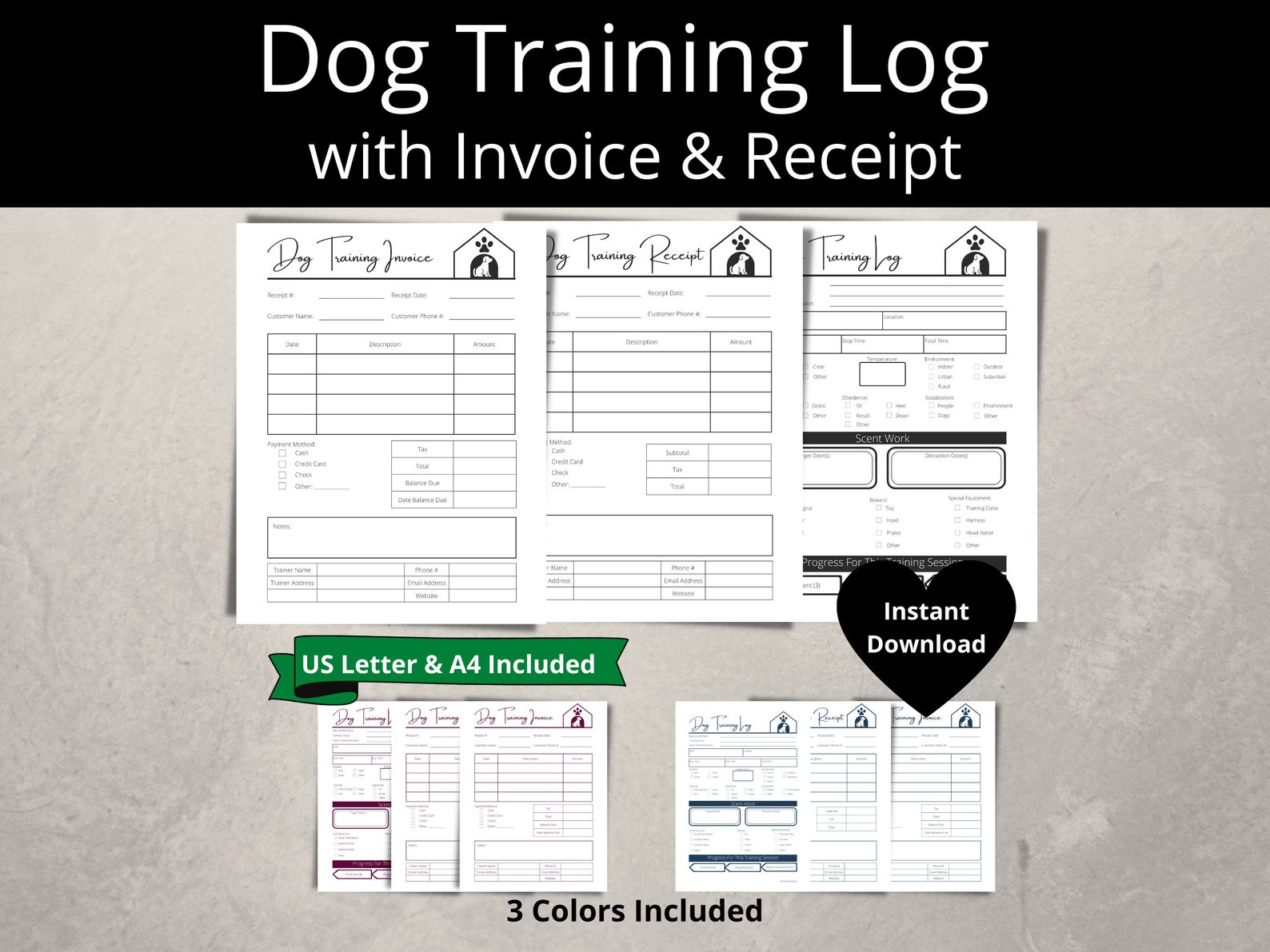 Dog Training Log With Invoice and Receipt, Dog Training Planner ...