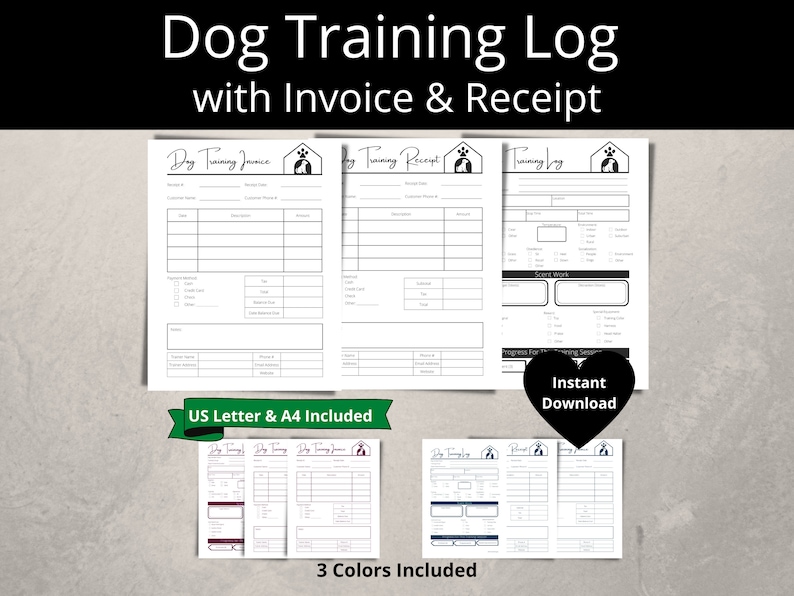 Dog Training Log With Invoice and Receipt, Dog Training Planner ...