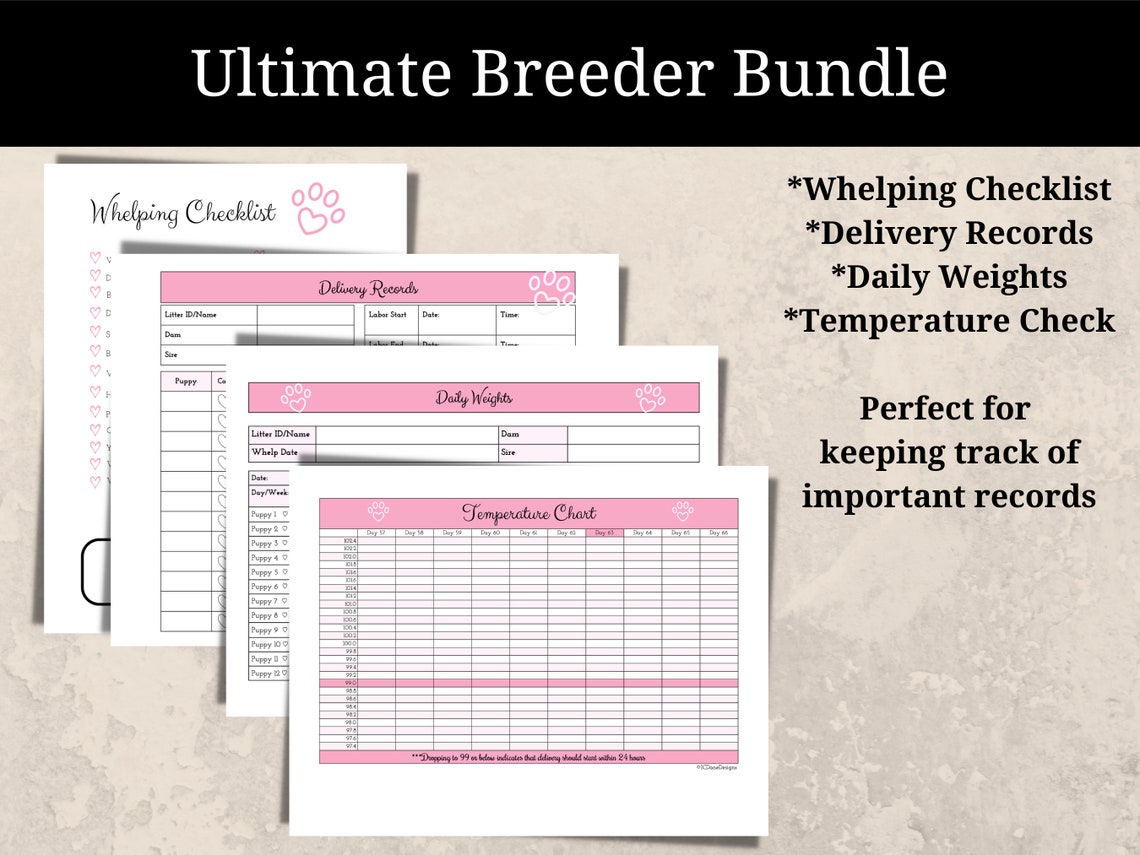 Ultimate Dog Breeders Bundle, Breeder Forms, Whelping Charts, Litter ...