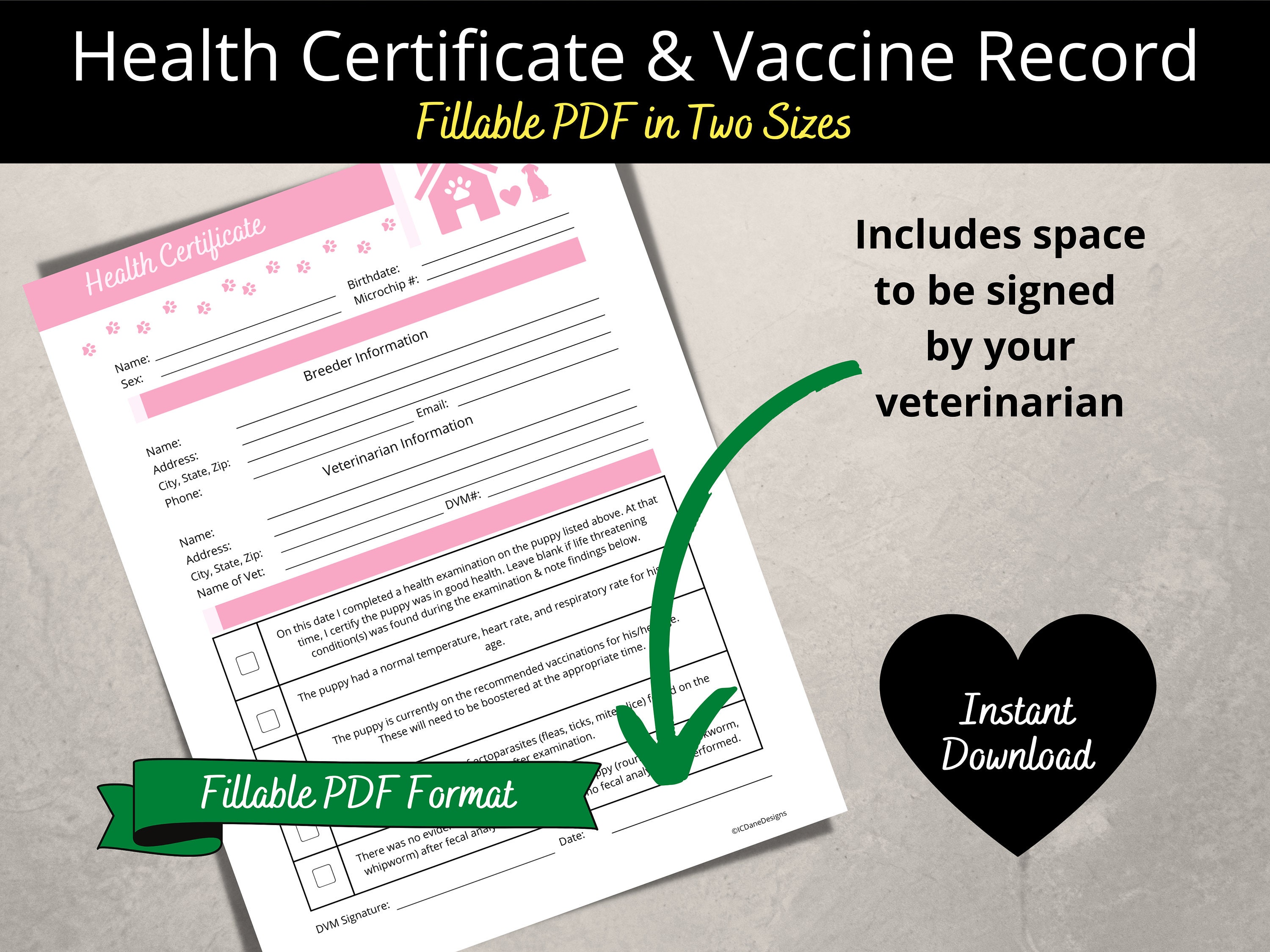 Puppy Health Certificate and Vaccination Record Bundle Puppy Health ...