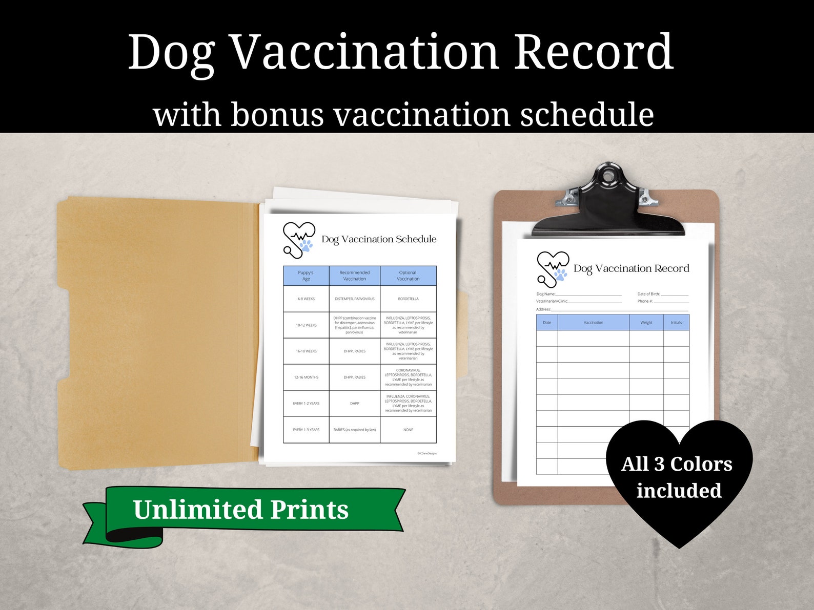 Dog Vaccination Record With Bonus Vaccination Schedule| Dog Canine ...