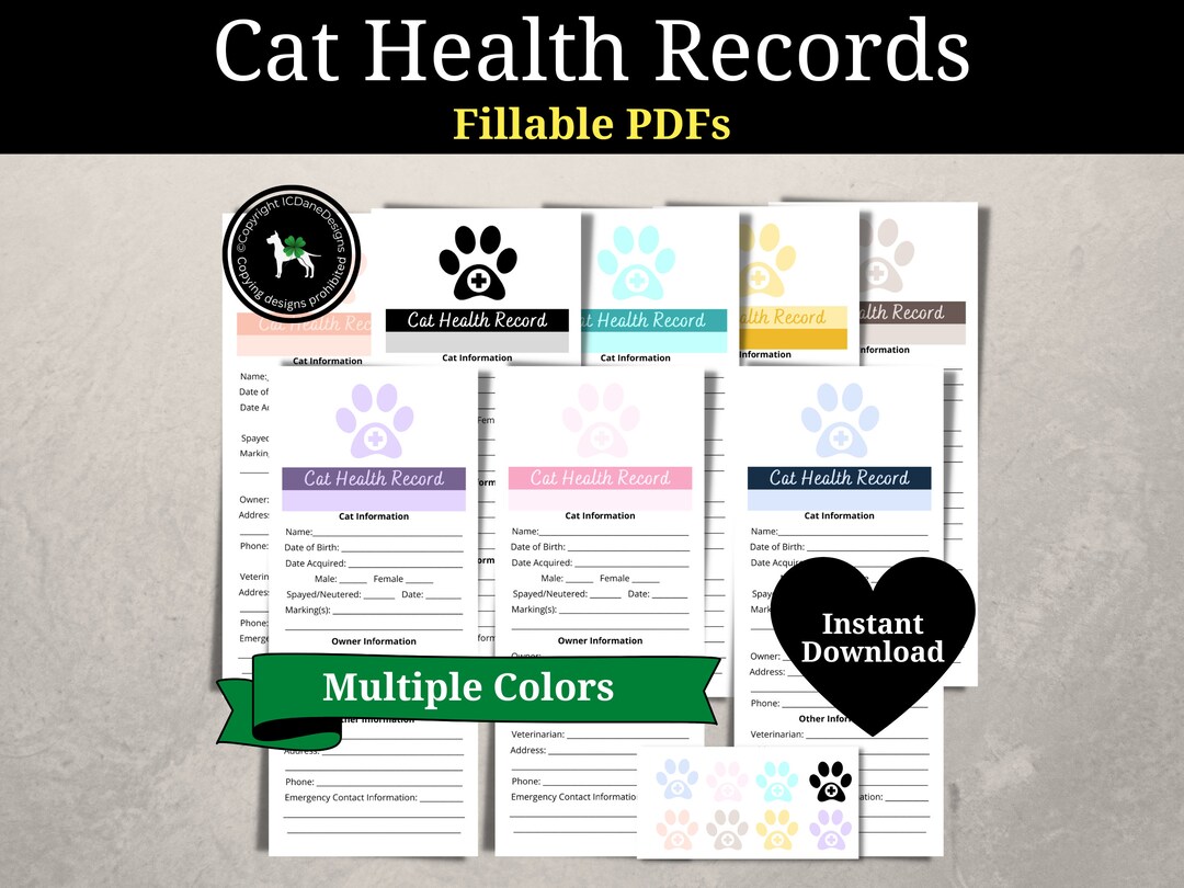Cat Health Vaccination Record, Vet Visit, Vet Record, Kitten ...