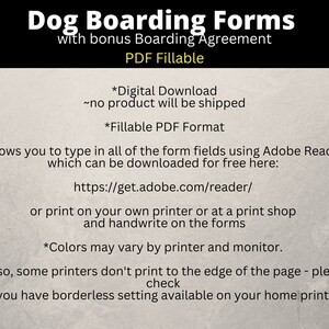 Dog Boarding Registration Form, Agreement (fillable PDF) - Etsy