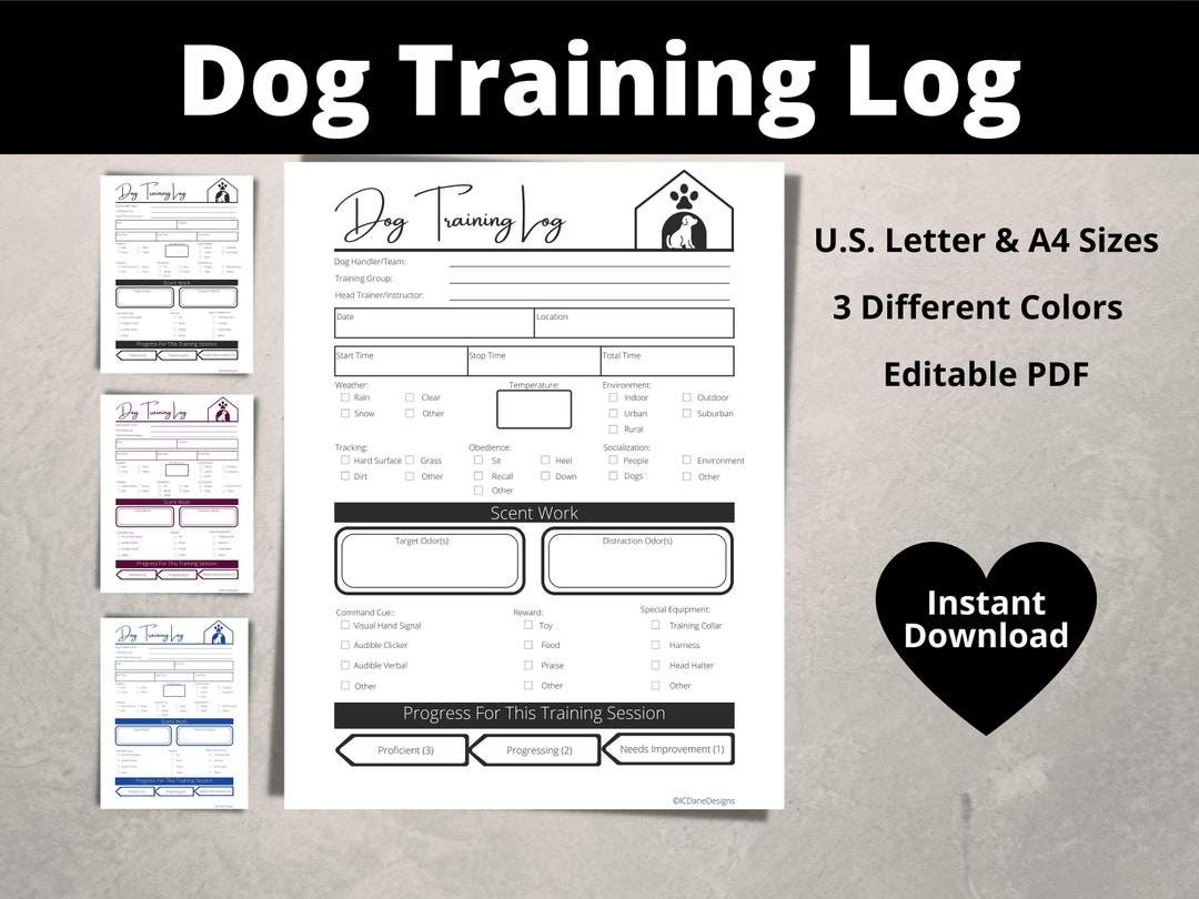 Dog Training Log, Dog Training Planner, Dog Handler Form, Training ...