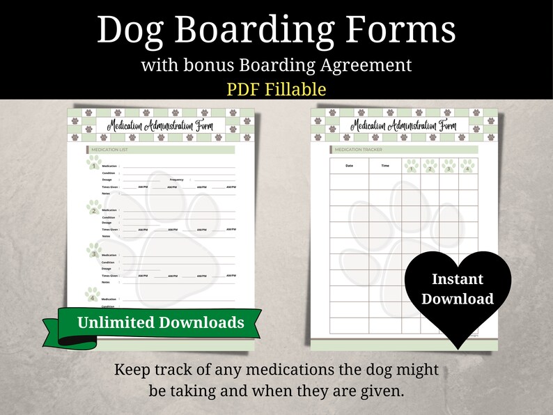 Dog Boarding Registration Form With Agreement (fillable PDF) - Etsy