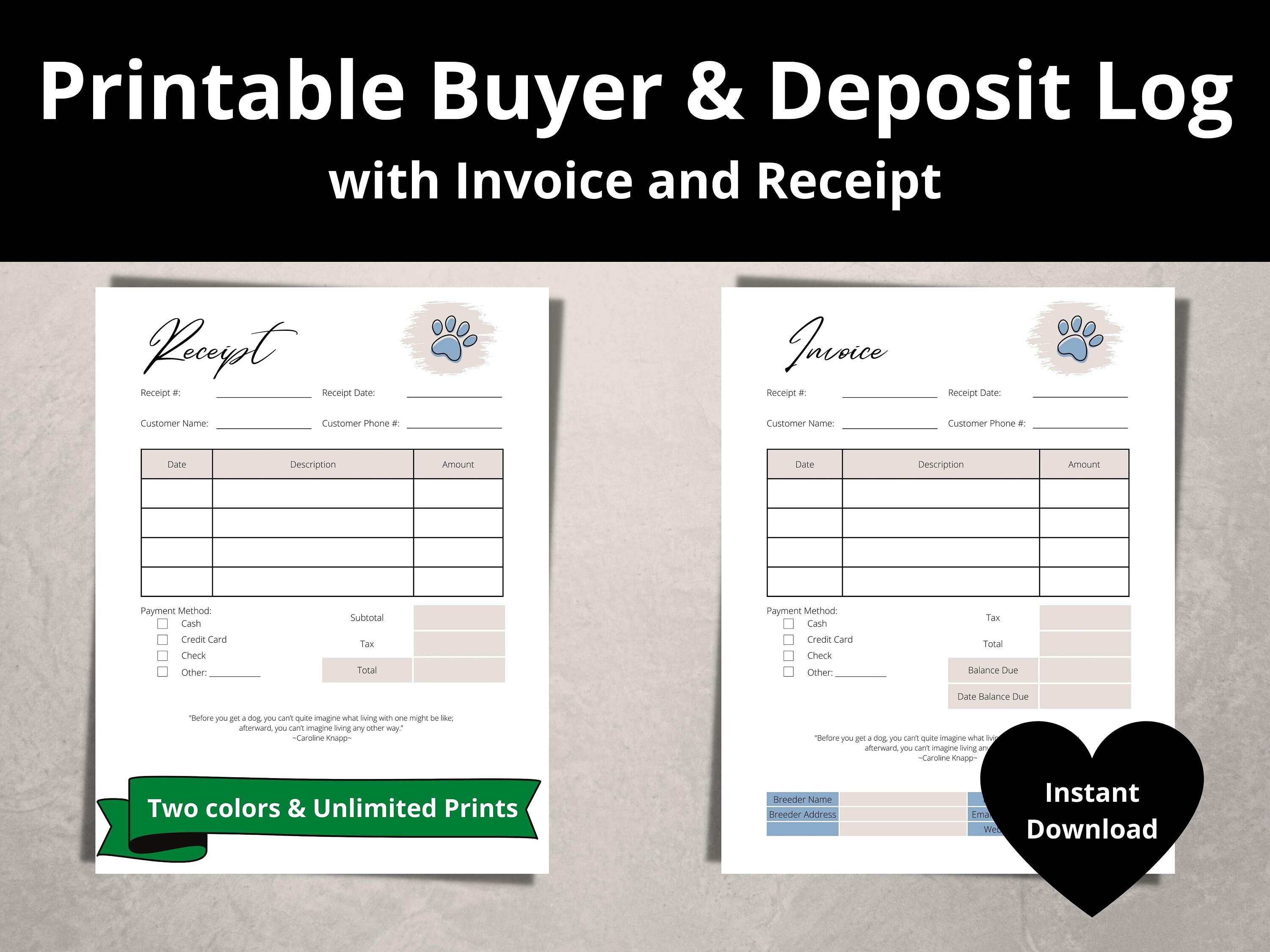 Printable Puppy Buyer and Deposit Log With Breeder Invoice and Breeder ...