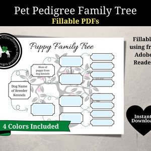 Puppy Family Tree Pedigree Chart, Breeder Dog Pedigree Template, Puppy ...