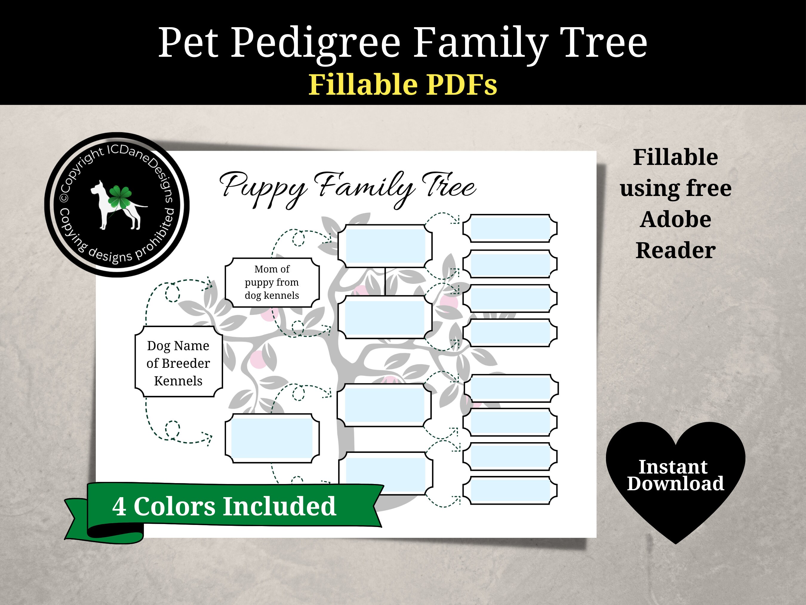Puppy Family Tree Pedigree Chart, Breeder Dog Pedigree Template, Puppy ...