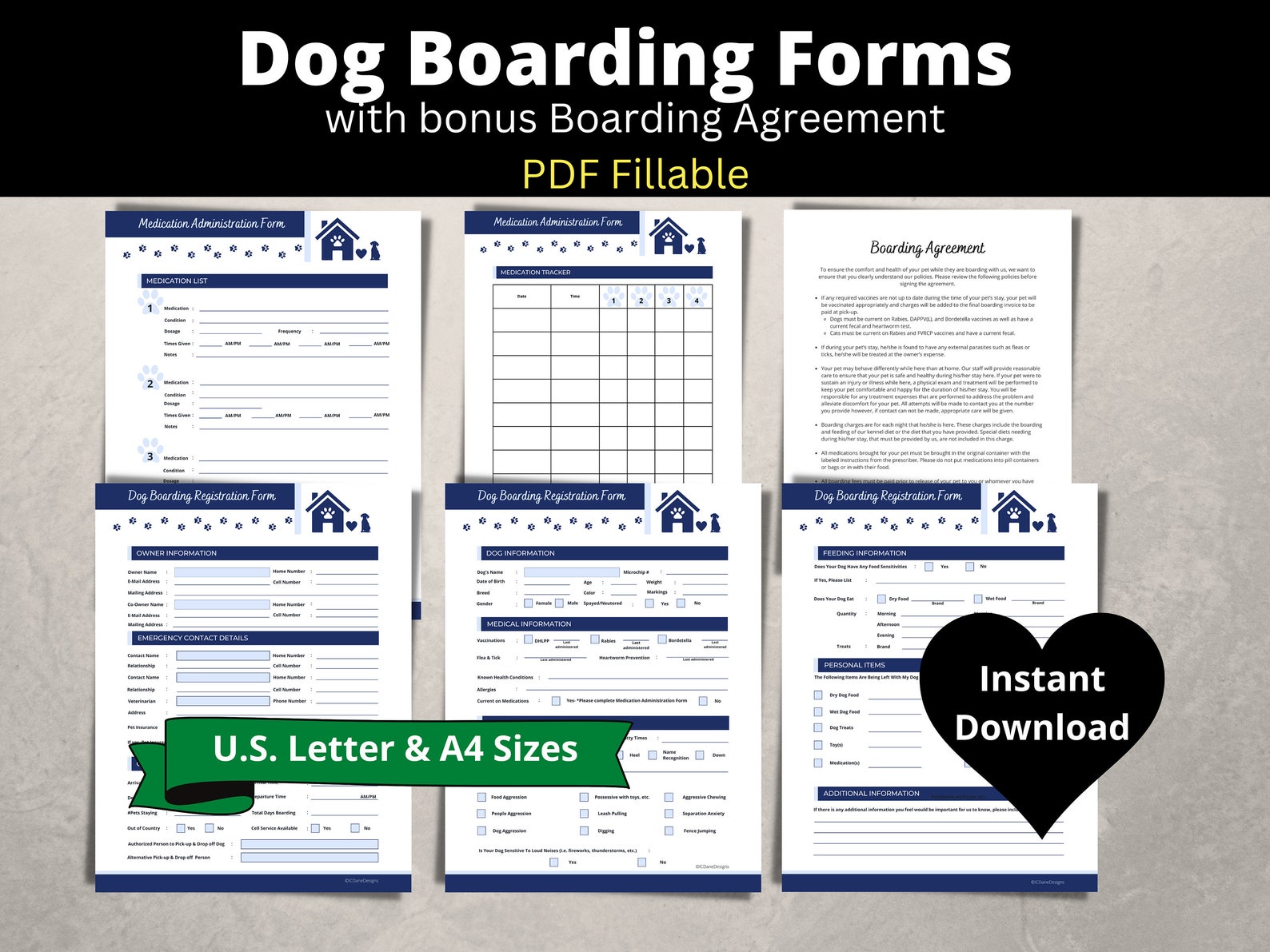 Dog Boarding Registration Form, Agreement (fillable PDF) - Etsy