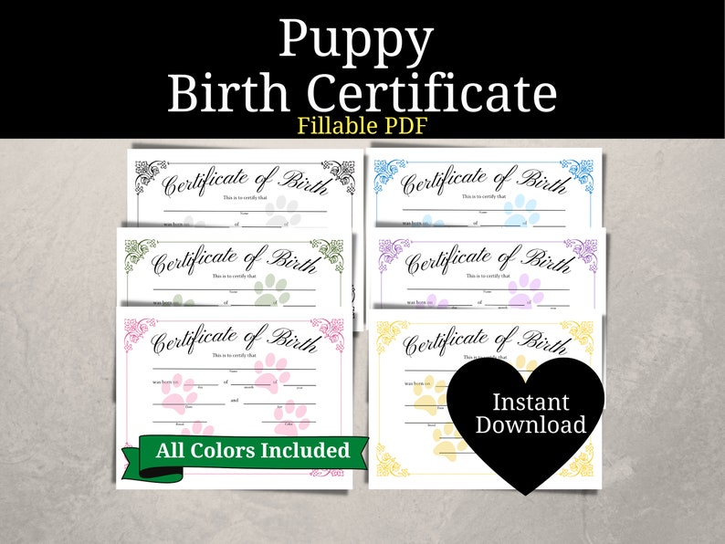 Printable Puppy Birth Certificate - Customize With Any Dog's Info, Easy ...