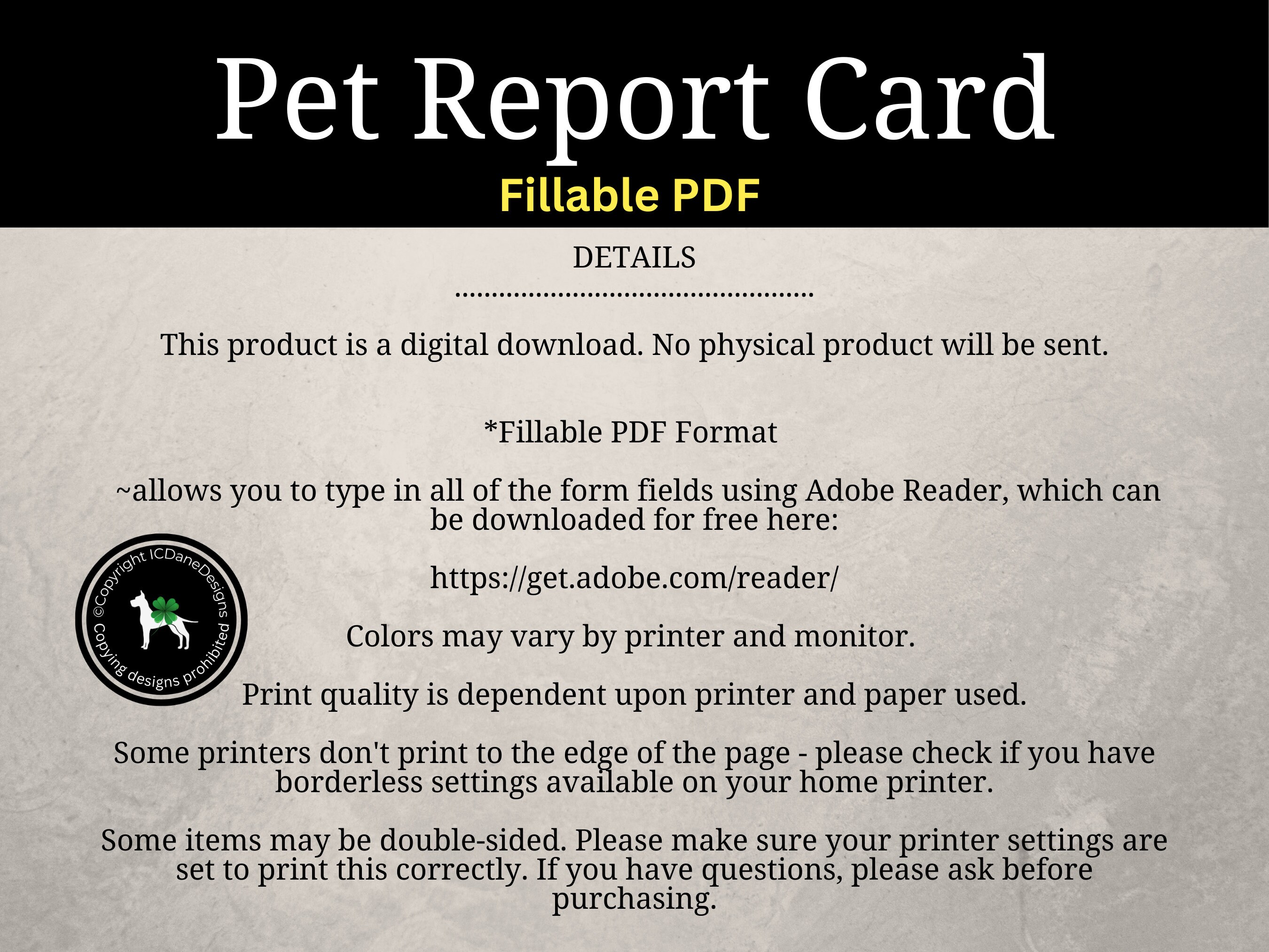 Pet Report Card Template, Dog Report Card, Dog Walking Report Form, Pet ...