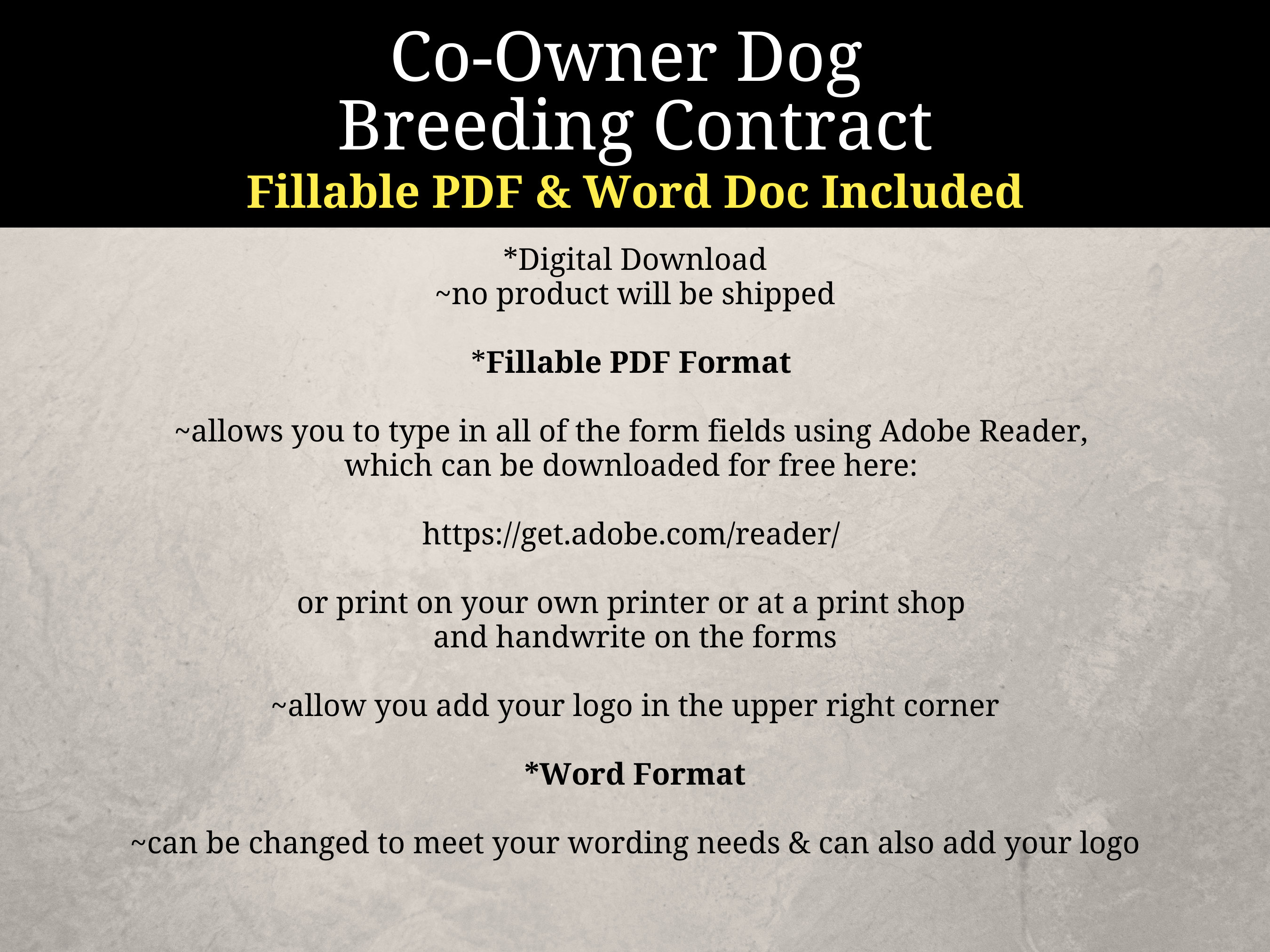 Co-owner Dog Breeding Contract, Dog Breeder Contract for Show Dogs or ...