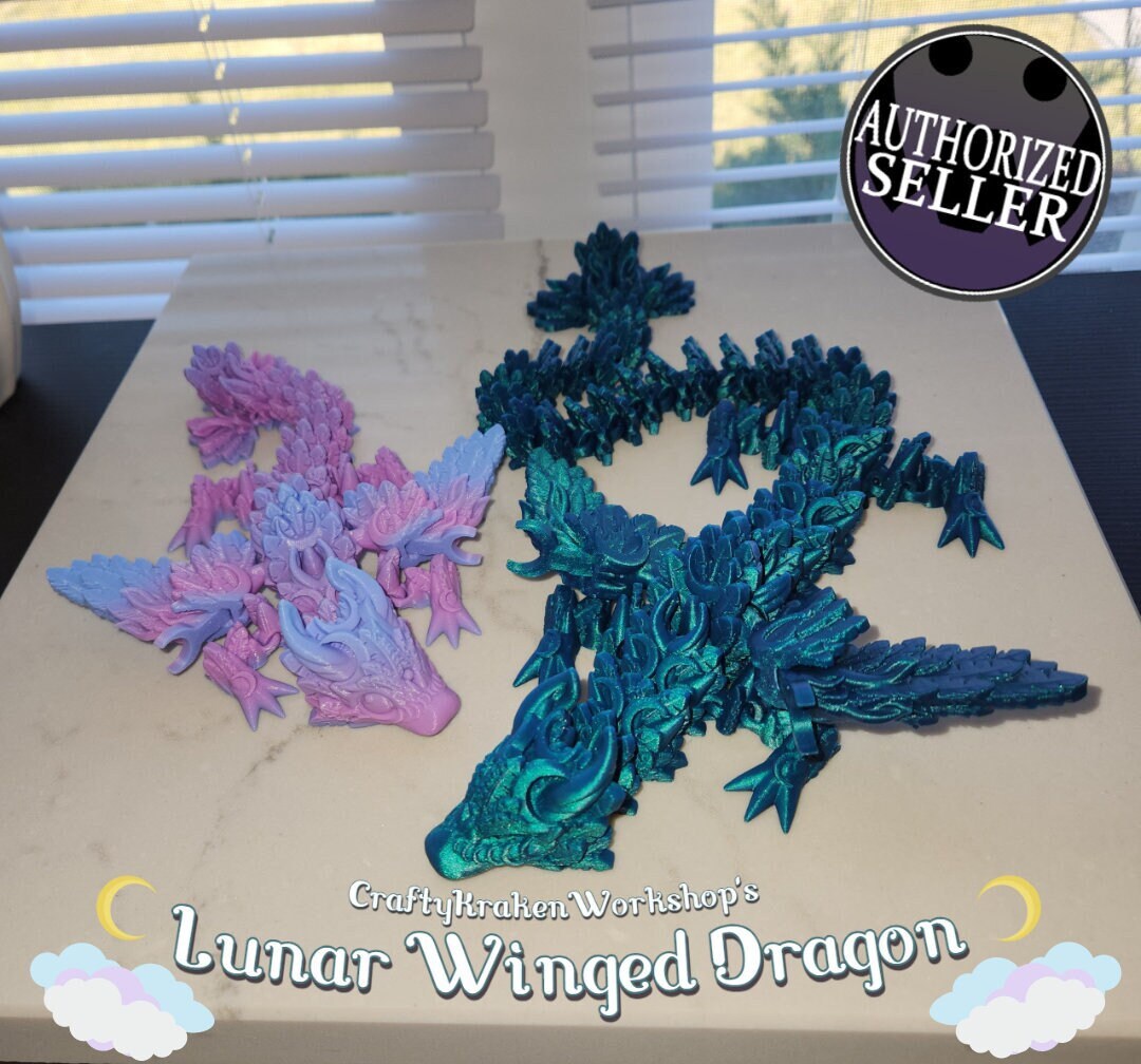 Articulated Lunar Winged Dragon 3D Printed, Flexi, Fidget Toy, Stress ...