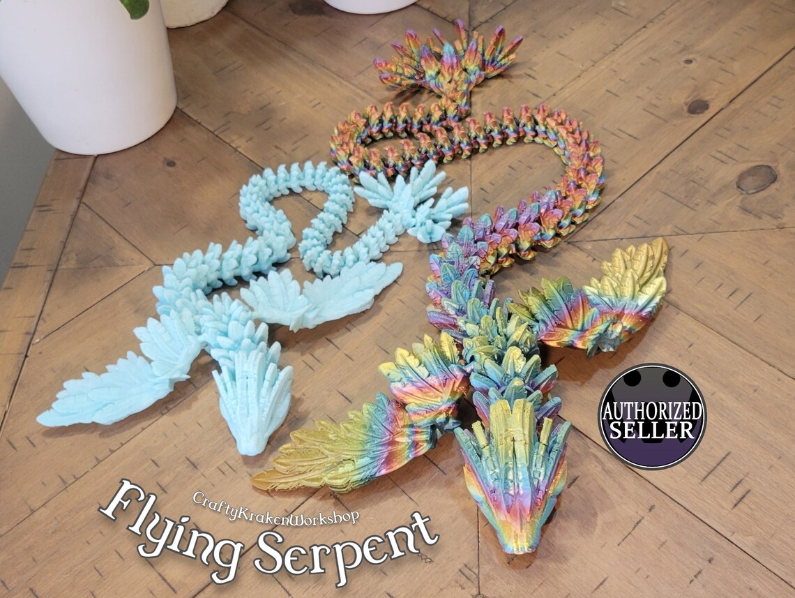 Articulated Flying Winged Serpent Dragon 3D Printed Flexi - Etsy