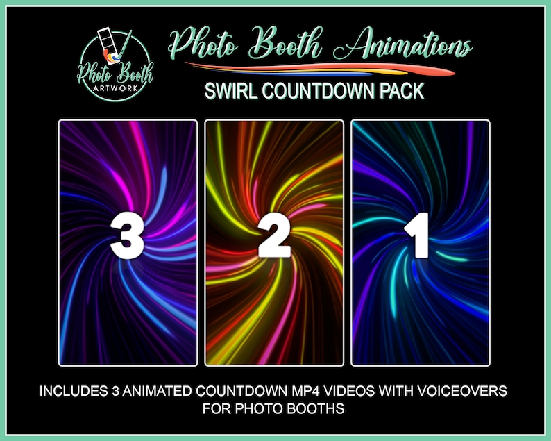 Swirl Countdown Pack | Set of 3 Animations for Photo Booths, Mirror Booth, Selfie Stations ...
