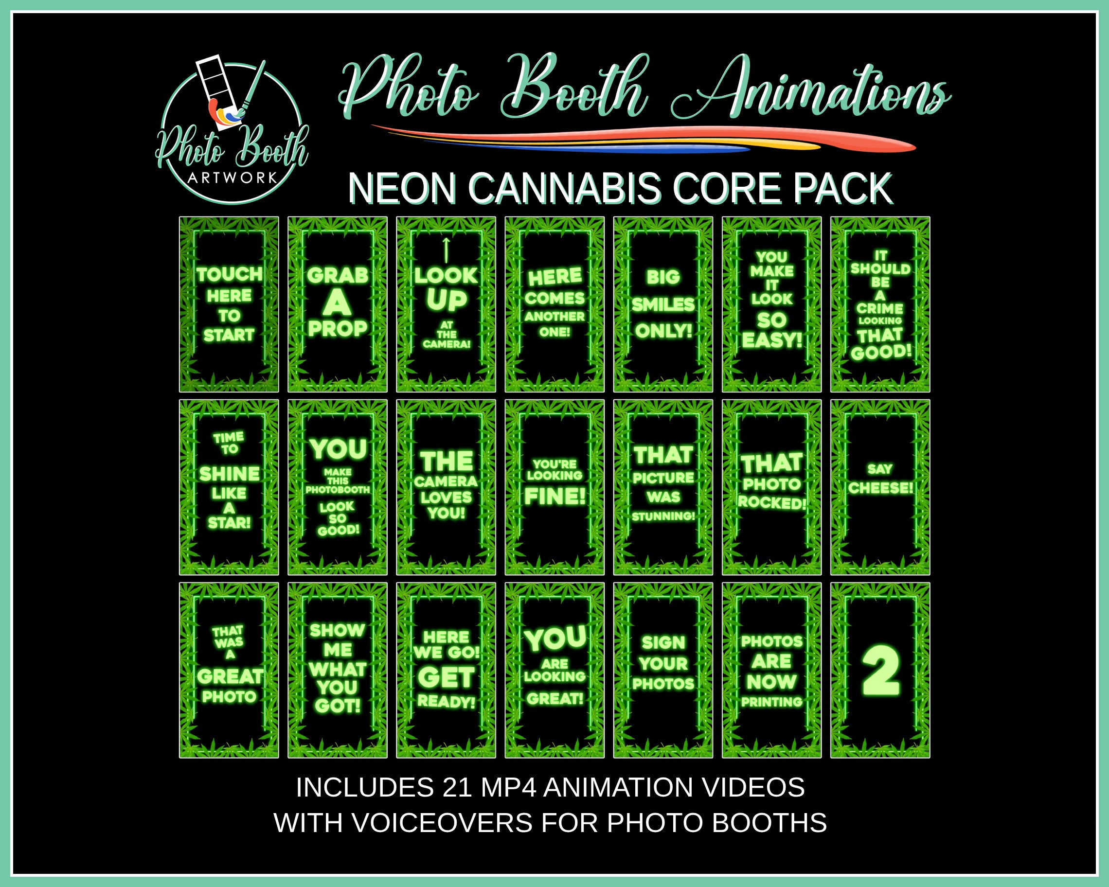 Neon Cannabis Photo Booth Animation Core Pack Portrait Vertical Magic ...