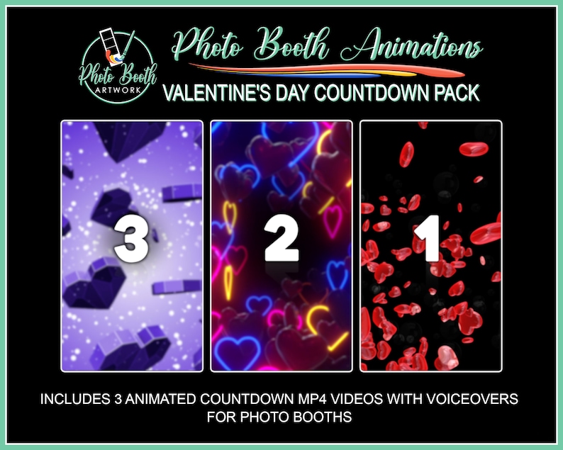 Valentine's Day Countdown Pack Set of 3 Animations for Photo Booths, Mirror Booth, Selfie ...