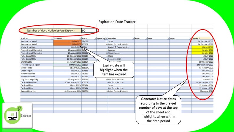 Expiration Date Tracker Excel Template For Small Businesses Etsy