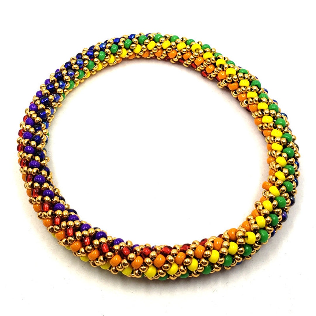 Full Spectrum Rainbow and Gold Twist Bangle Bracelet, Spring Bangle ...