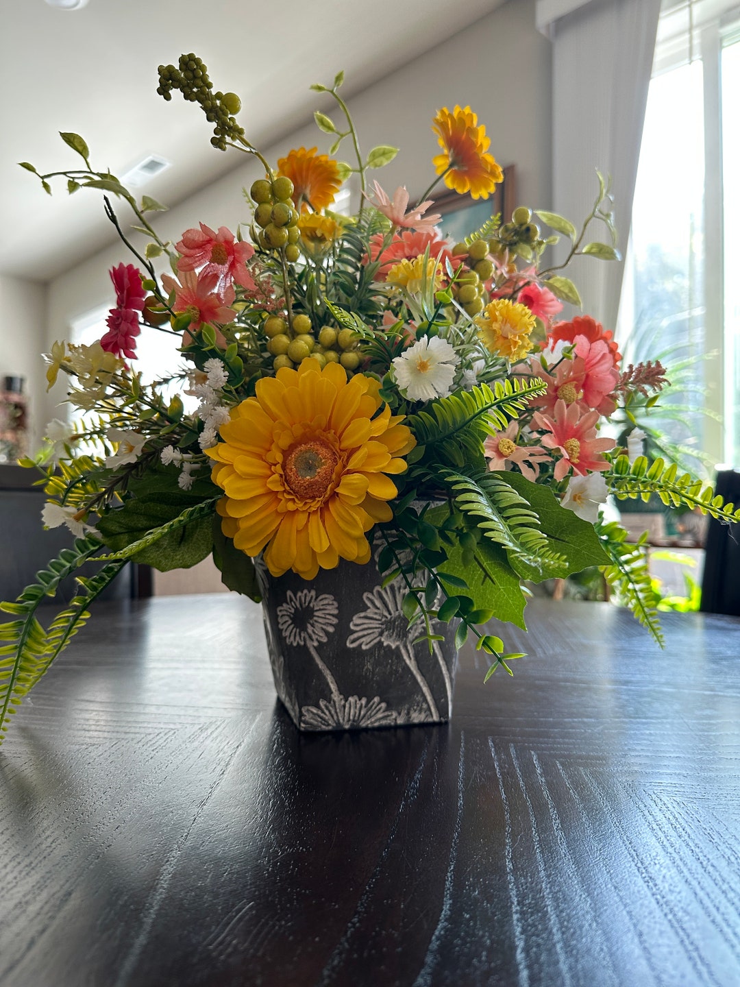 Colorful Faux Floral Arrangement, Table Centerpiece, Spring Decor ...