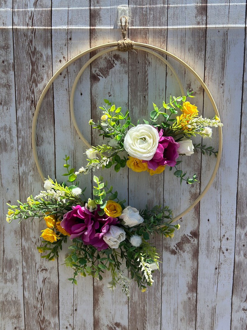 Minimalist Hoop Wreath, Double Embroidery Hoops, Wall Hanging ...