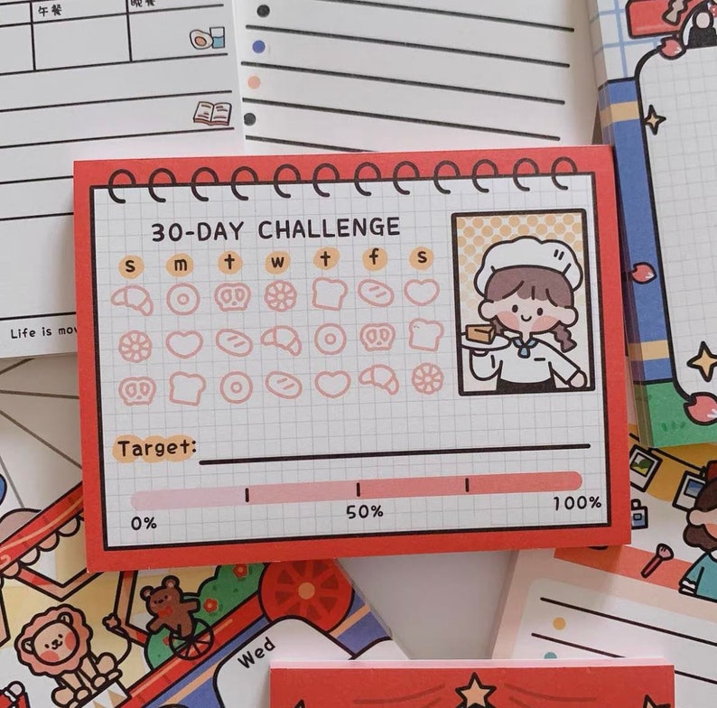 30 Days Challenge Tracker Notepad Cute Tracking Effort Notepad for Kid ...