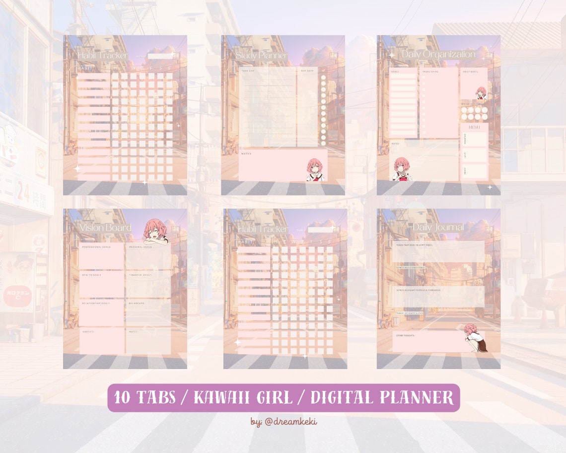 10 Tabs / Anime Girl Digital Planner 2023 / Cute Digital Planner ...