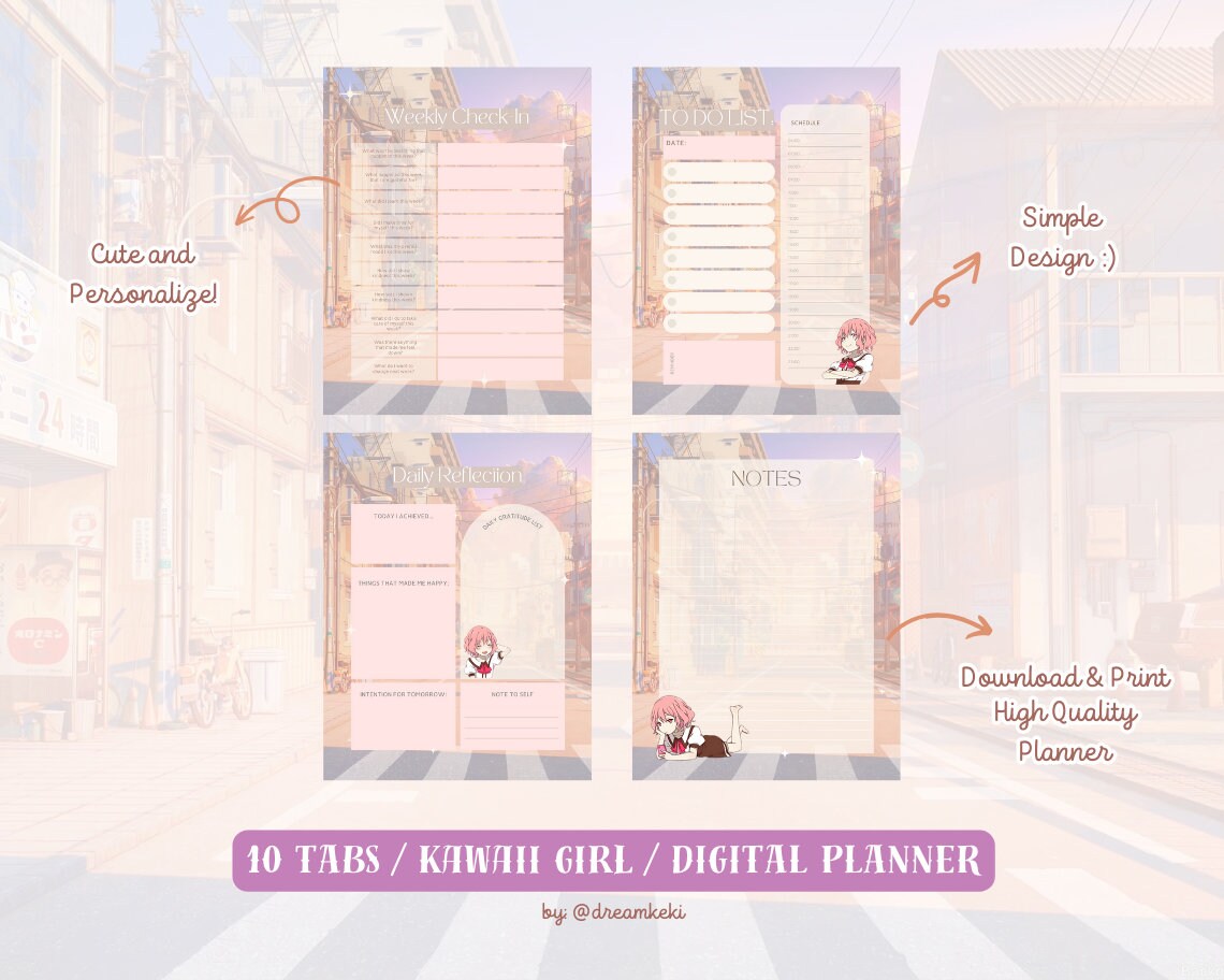 10 Tabs / Anime Girl Digital Planner 2023 / Cute Digital Planner ...