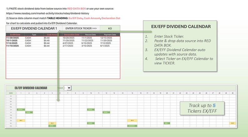 Dividend Calendar Payment Tracker | Ex/eff Date Calendar - Etsy