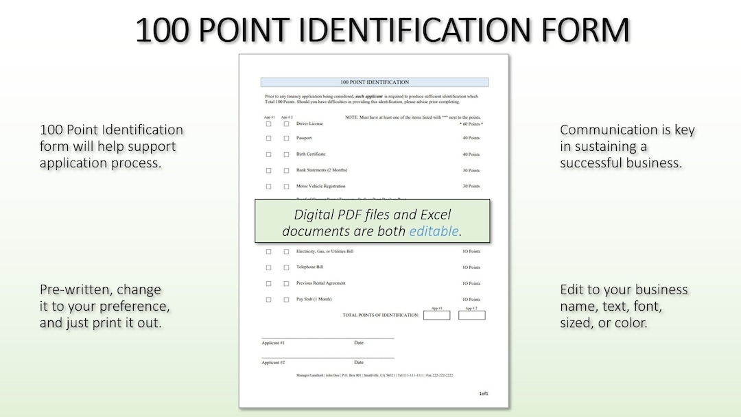 100 Point Identification Template - Etsy