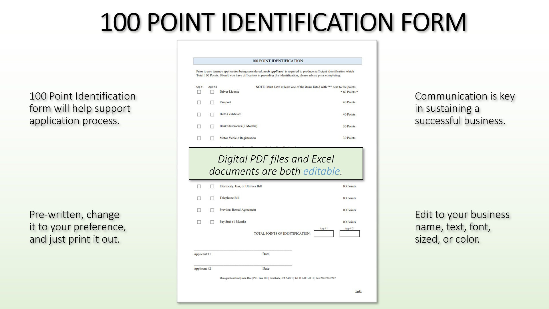 100 Point Identification Template - Etsy