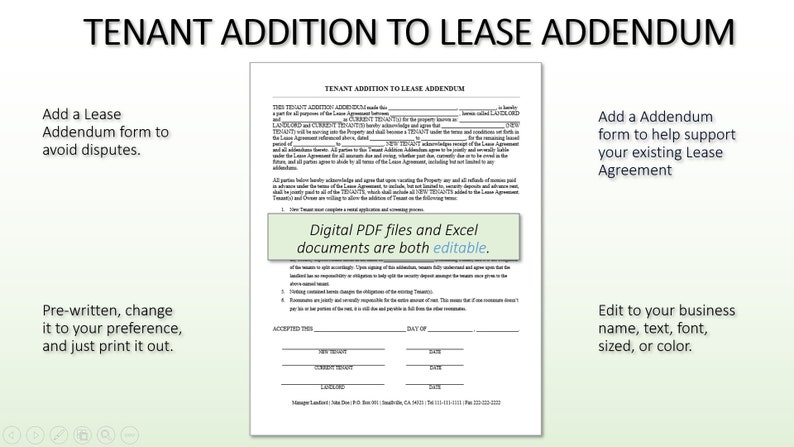 Rental Tenant Addition to Lease Addendum - Etsy