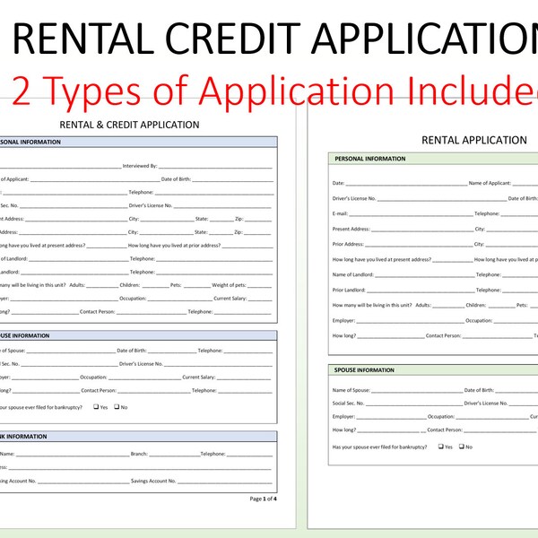 Credit Application Template - Etsy