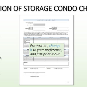 Condition of Storage Condo Checklist - Etsy