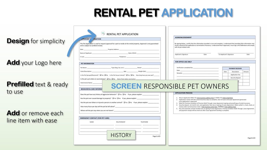 Rental Pet Application – Printable Pet Screening Form for Landlords ...