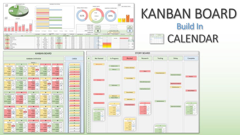 Digital Kanban Board for Home & Business | Built in Calendar - Etsy
