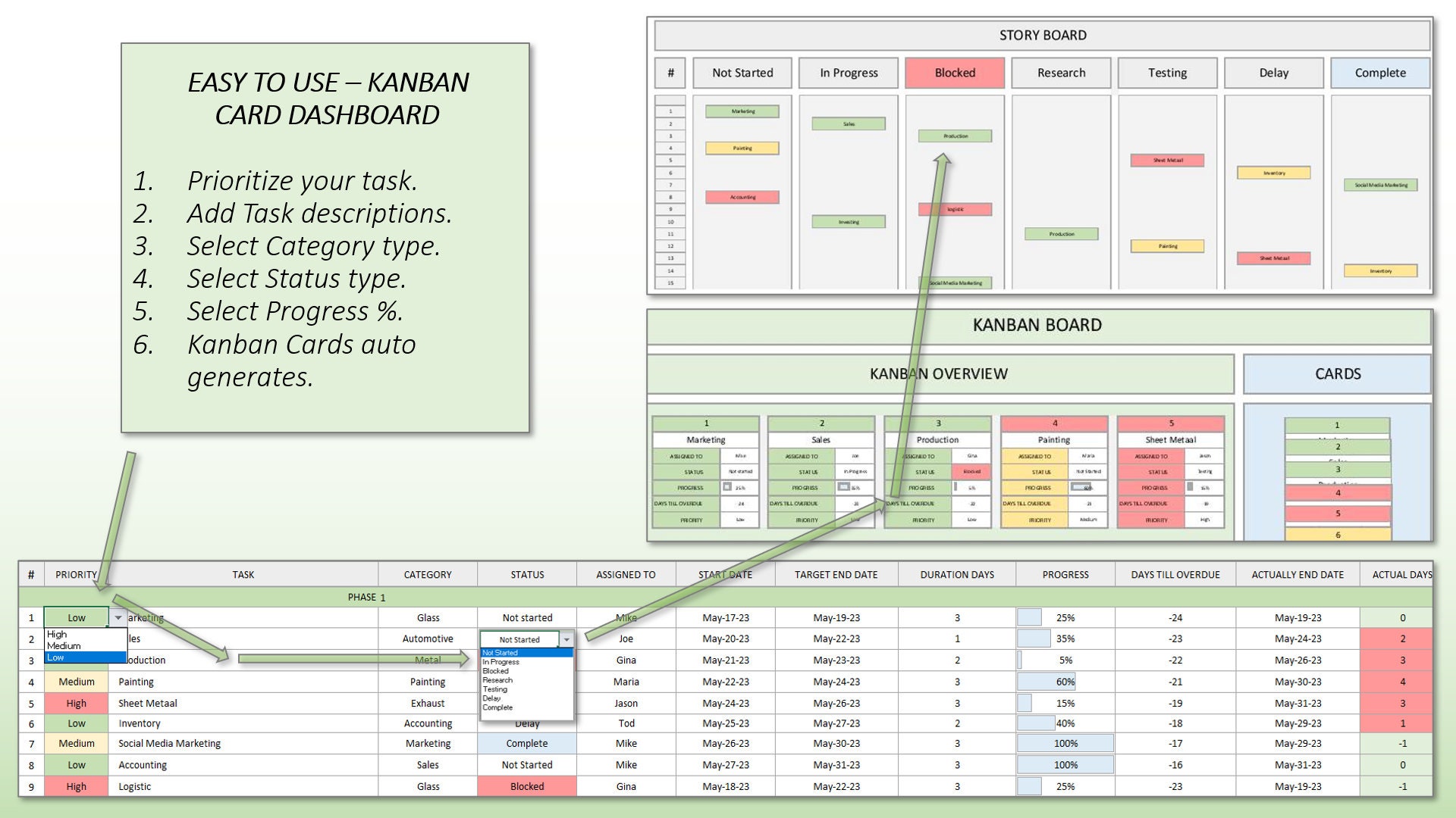 Gantt Chart With Built in Kanban Board Calendar - Etsy